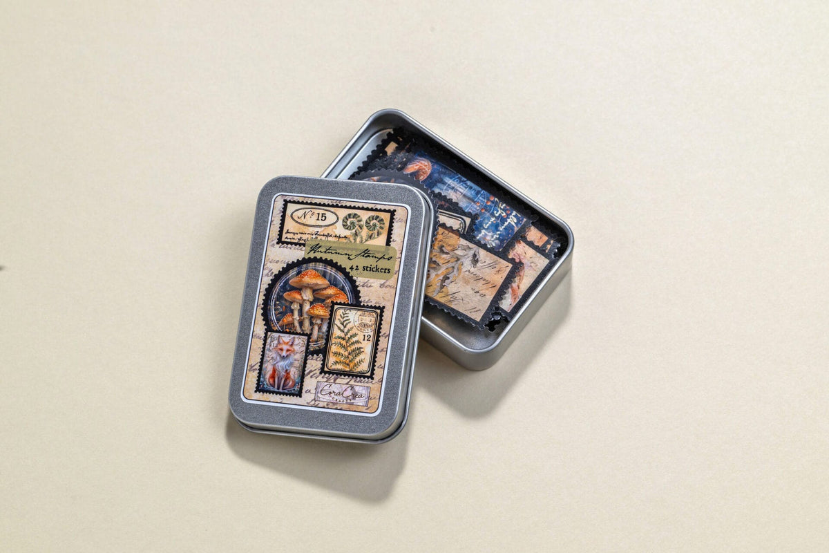Autumn Stamps Sticker Tin Box — Sticker Set | CoraCrea